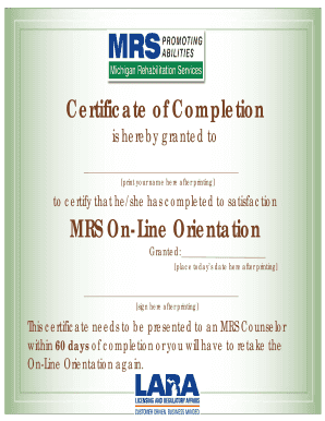 Fillable Online michigan Certificate of Completion MRS On-Line ...