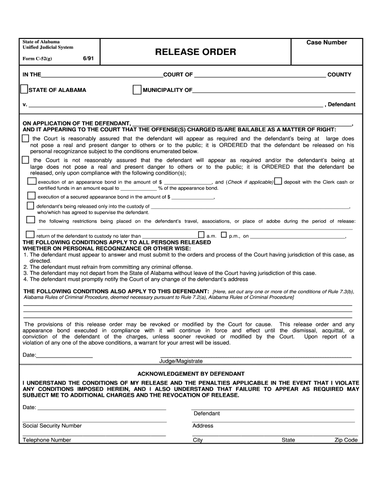 Fillable Online eforms alacourt Release Order Fax Email Print - pdfFiller