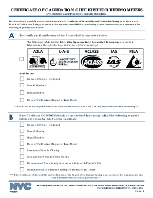 Fillable Online certificate of calibration checklist for thermometers ...