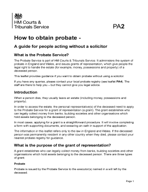 Fillable Online PA2 - How to obtain probate - A guide for people acting ...