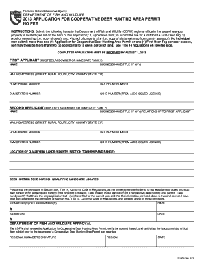 Fillable Online Application for Cooperative Deer Hunting Area Permit ...