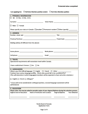 Fillable Online Governor in Council Appointment Application Form Fax ...