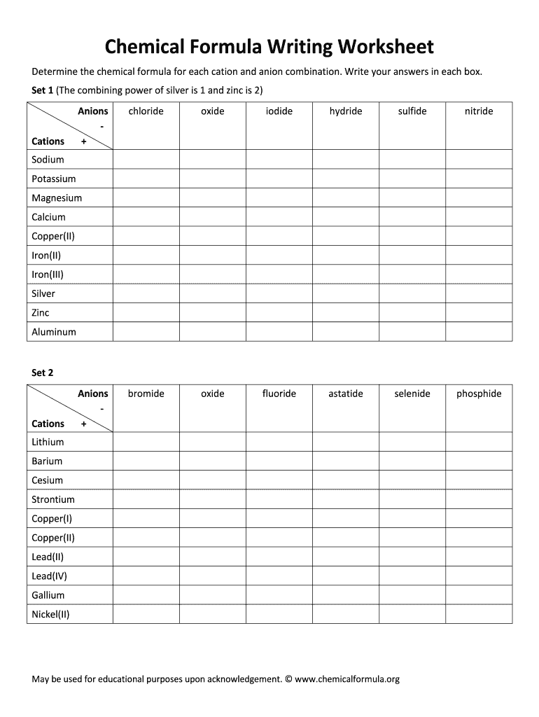 Fillable Online Chemical Formula Writing Worksheet Fax Email Print ...