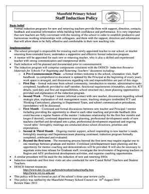 Fillable Online Staff Induction Policy - Mansfield Primary School Fax ...