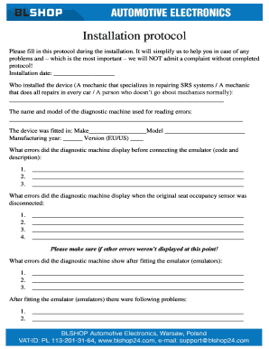 Fillable Online Installation protocol Fax Email Print - pdfFiller