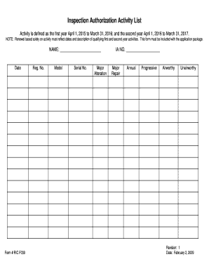 Fillable Online faa Inspection Authorization Activity Listing Form ...