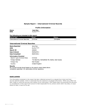 Fillable Online Sample Report International Criminal Records Fax Email ...
