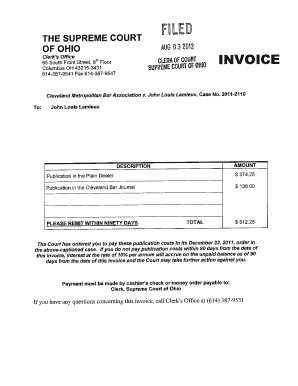 Fillable Online supremecourt ohio INVOICE Fax Email Print - pdfFiller