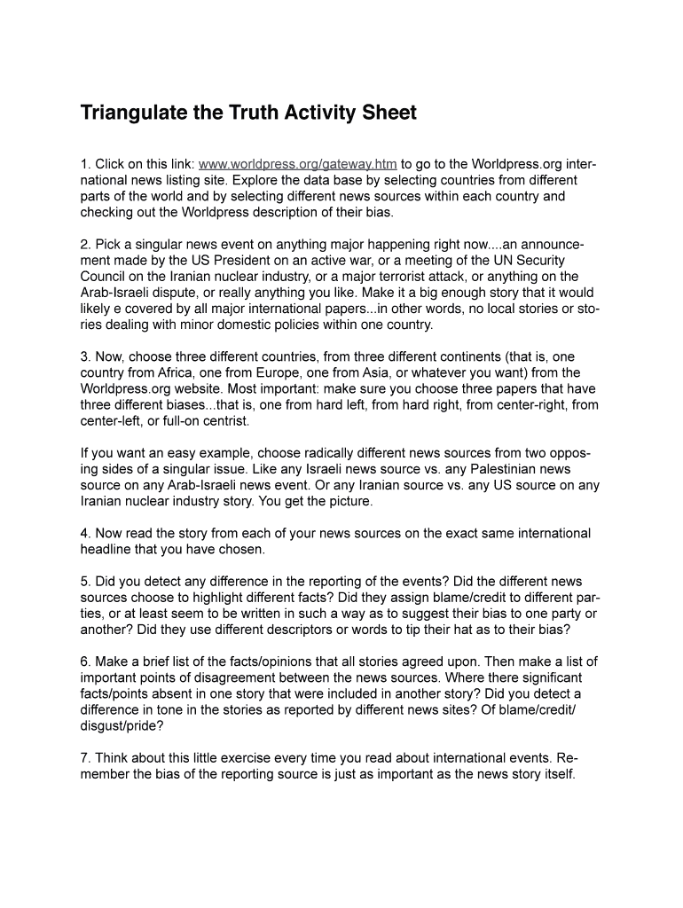 Fillable Online Triangulate the Truth Activity Sheet Fax Email Print ...