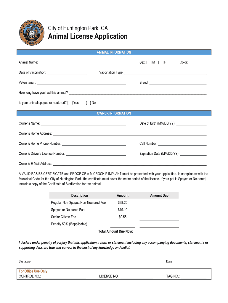 Fillable Online Animal License Application Fax Email Print - pdfFiller