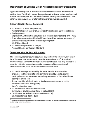 Fillable Online cac Department of Defense List of Acceptable Identity Documents Fax Email Print ...