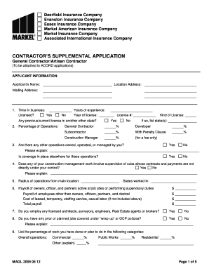 Fillable Online CONTRACTOR S SUPPLEMENTAL APPLICATION Fax Email Print ...