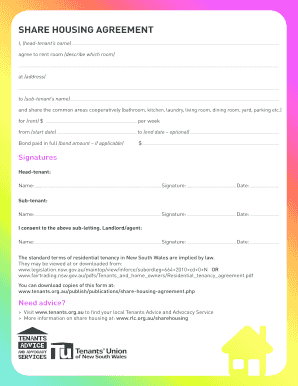 Fillable Online SHARE HOUSING AGREEMENT Fax Email Print - pdfFiller