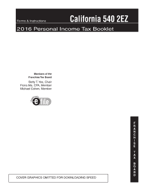 Fillable Online ftb ca 2016 540 2EZ Personal Income Tax Booklet Fax ...