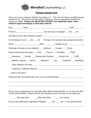 Fillable Online Therapy Interest Form Fax Email Print - pdfFiller