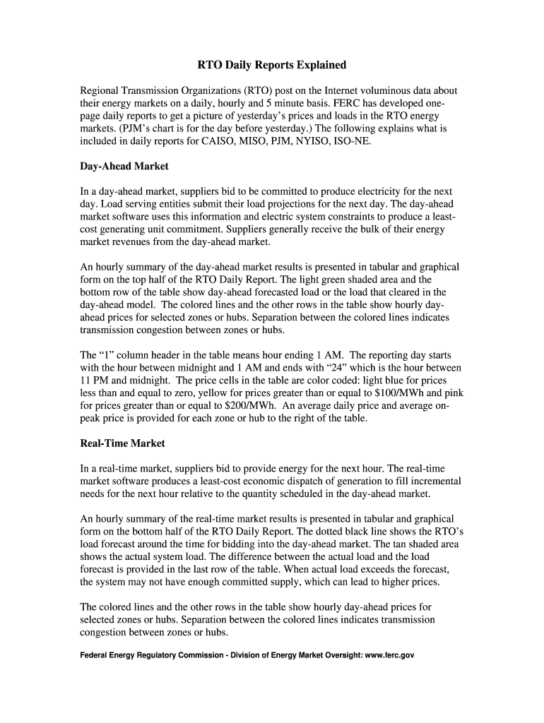 Fillable Online ferc RTO Daily Reports Explained - ferc Fax Email Print ...