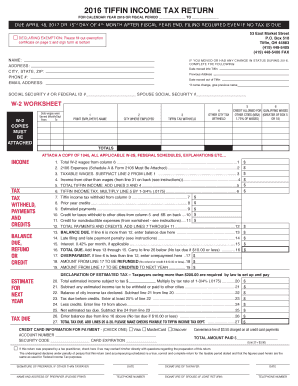 Fillable Online tiffinohio 2016 Income Tax Return Form - tiffinohio Fax ...