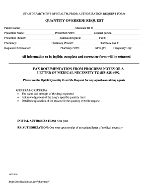 Fillable Online QUANTITY OVERRIDE REQUEST Fax Email Print - pdfFiller