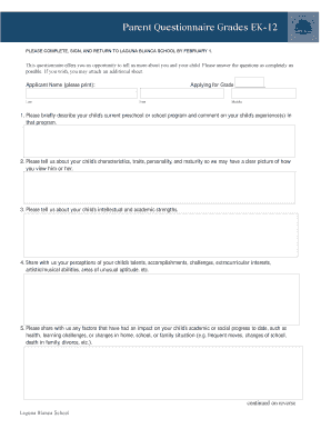 Fillable Online Parent Questionnaire Grades EK-12 Fax Email Print ...