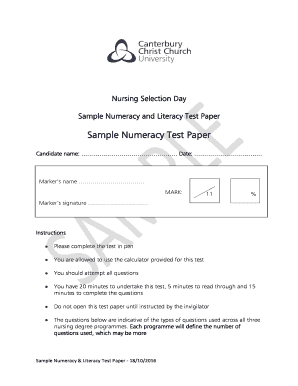 Fillable Online canterbury ac Sample Numeracy and Literacy Test Paper ...