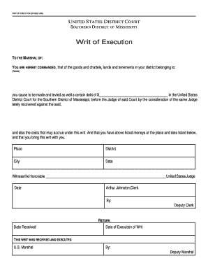 Fillable Online mssd uscourts WRIT OF EXECUTION (SD MISS 12/98) - mssd ...