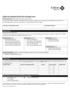Fillable Online . California Individual ACA Plan Change Form Fax Email ...