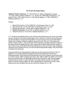 Fillable Online The Woolworth Family History Richard (Wooley) Woolworth ...