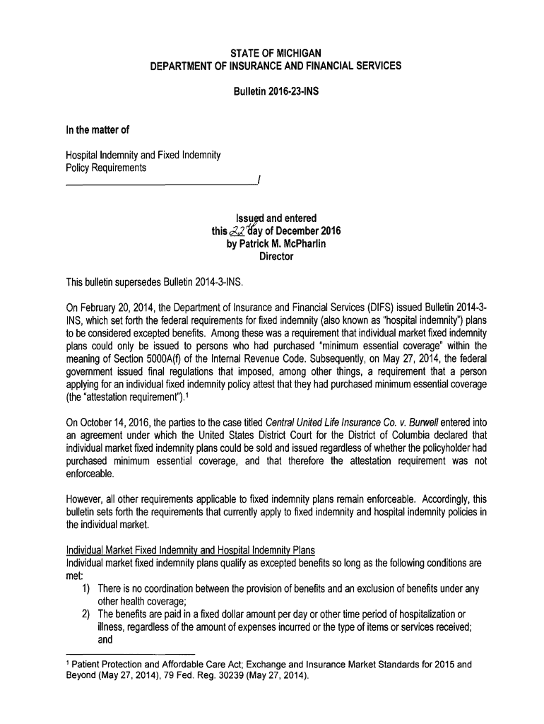 Fillable Online Hospital Indemnity and Fixed Indemnity Policy ...