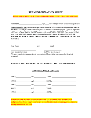 Fillable Online TEAM INFORMATION SHEET-2017.docx Fax Email Print ...