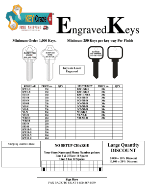 Fillable Online Engraving Keys Order Form Fax Email Print - pdfFiller
