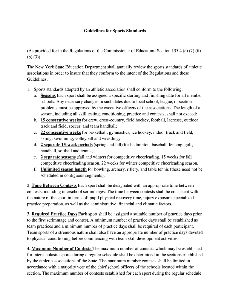 Fillable Online p12 nysed Guidelines for Sports Standards - p12 nysed ...