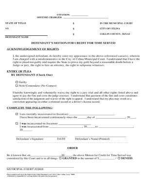 Fillable Online celina-tx Fillable MOTION FOR CREDIT FOR TIME SERVED ...