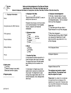 Fillable Online labor ny Notice and Acknowledgement of Pay Rate and ...