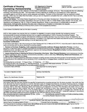 Fillable Online portal hud Fillable Certificate of Housing Counseling ...