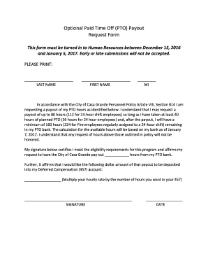 Fillable Online Fillable Optional Paid Time Off (PTO) Payout Request ...