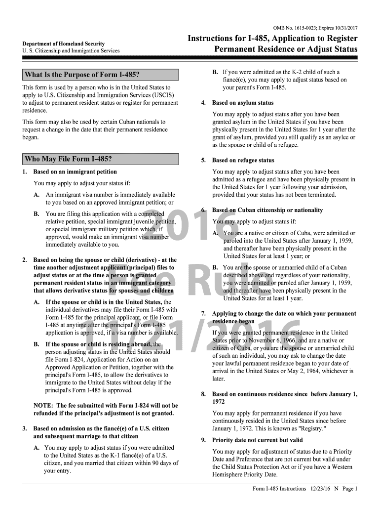 Fillable Online reginfo Fillable Instructions for I-485, Application to ...