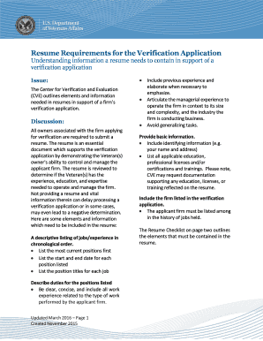 Fillable Online va Resume Requirements for the Verification Application ...