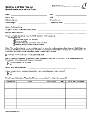 Fillable Online oasas ny Continuum of Care Program Rental Assistance ...