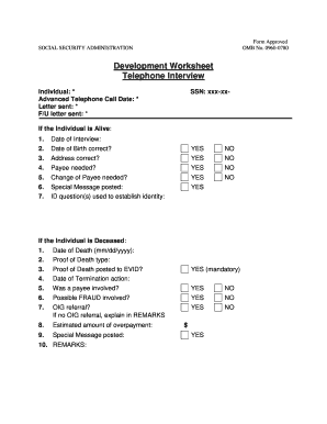 Fillable Online secure ssa Development Worksheet Telephone Interview ...