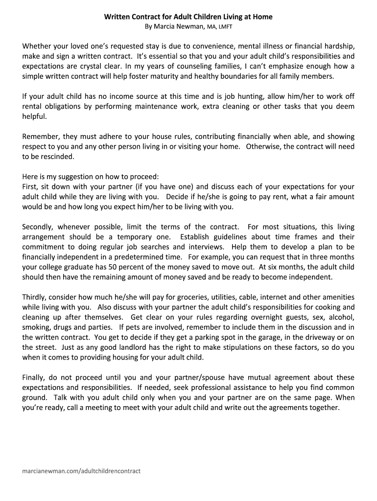 Contracts For Adults Living At Home Pdf Fill Online Printable 