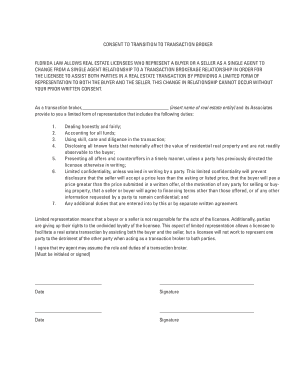 Fillable Online CONSENT TO TRANSITION TO TRANSACTION BROKER Fax Email ...