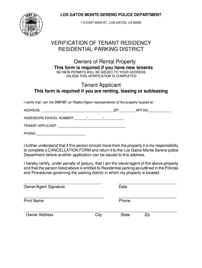 Fillable Online Fillable VERIFICATION OF TENANT RESIDENCY RESIDENTIAL ...