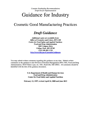 Fillable Online fda Guidance For Industry Cosmetic Good Manufacturing ...