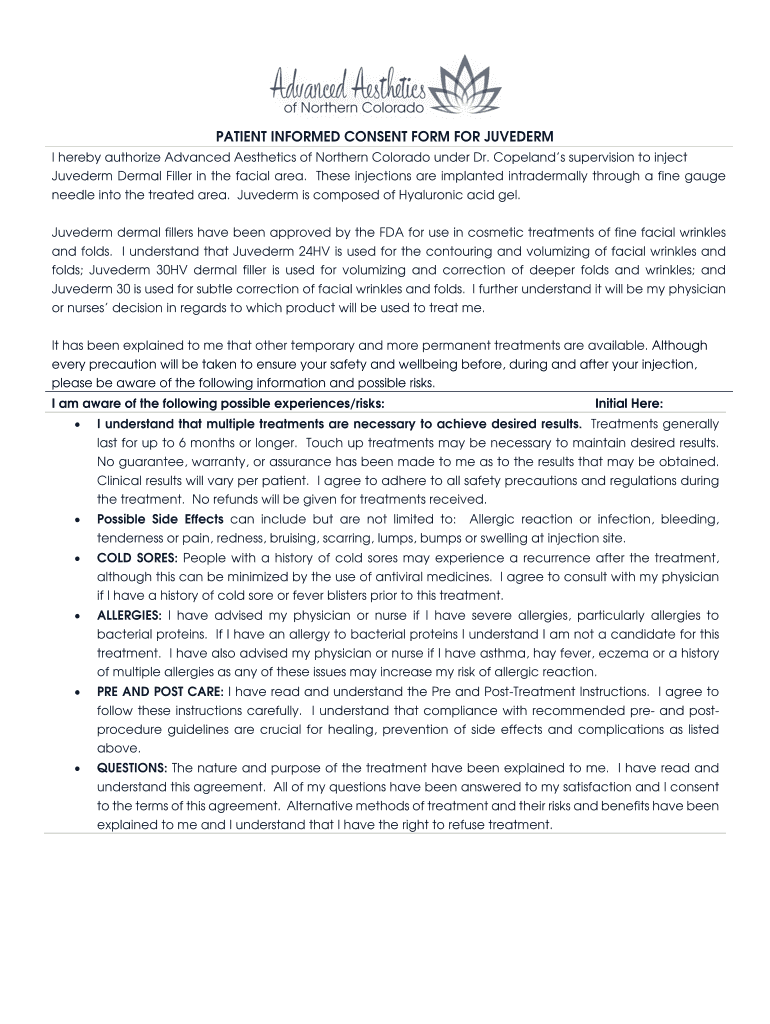 Fillable Online Juvederm Consent Fax Email Print - pdfFiller