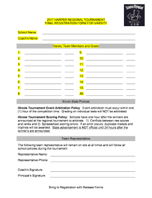 Fillable Online 2017 Final Registration Varsity Form.docx Fax Email ...