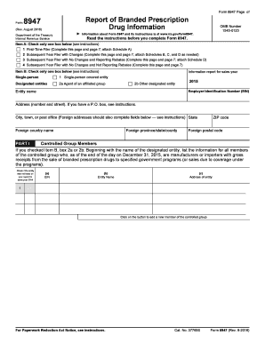 Fillable Online irs Form 8947 (August 2016). Report of Branded ...