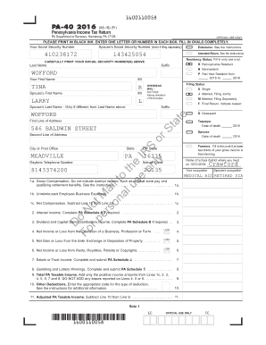 Fillable Online 2016 Pennsylvania Income Tax Return (PA-40). Forms ...