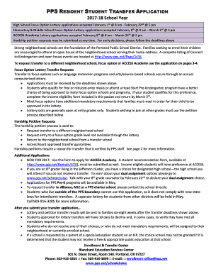 Fillable Online PPS RESIDENT STUDENT TRANSFER APPLICATION Fax Email ...