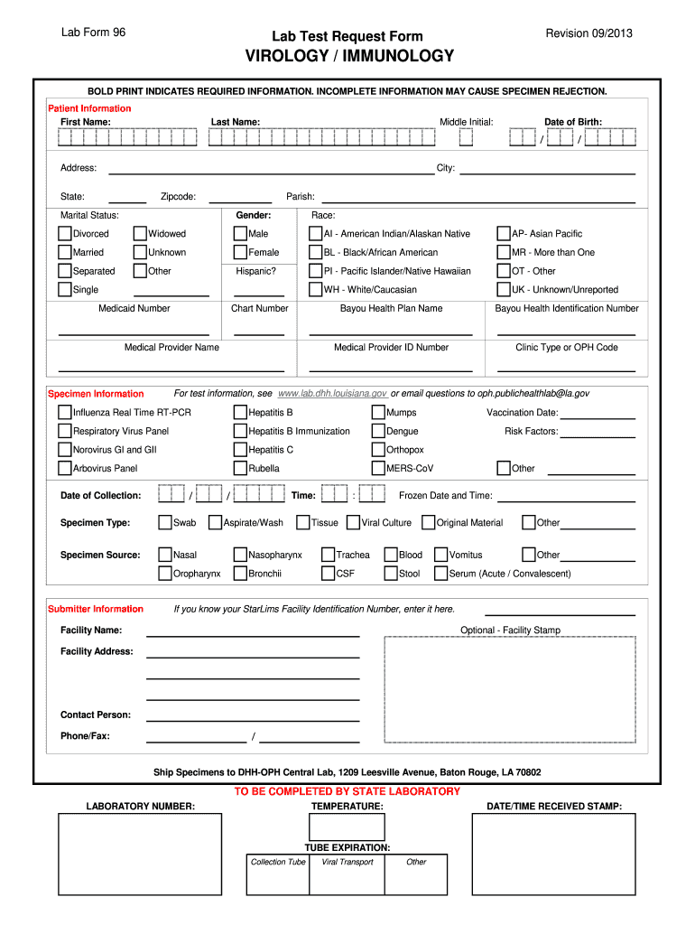 2013 LA Lab Form 96 Fill Online Printable Fillable Blank PdfFiller