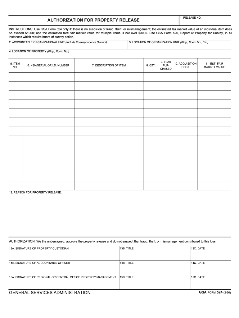 Fillable Online gsa authorization for property release general services ...